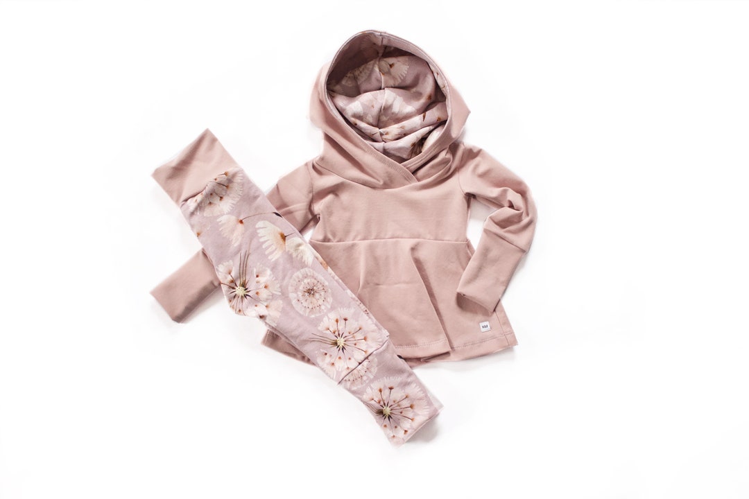 Dandelion Baby Girl Outfit, Hooded Dress, Dandelion Leggings, Handmade ...