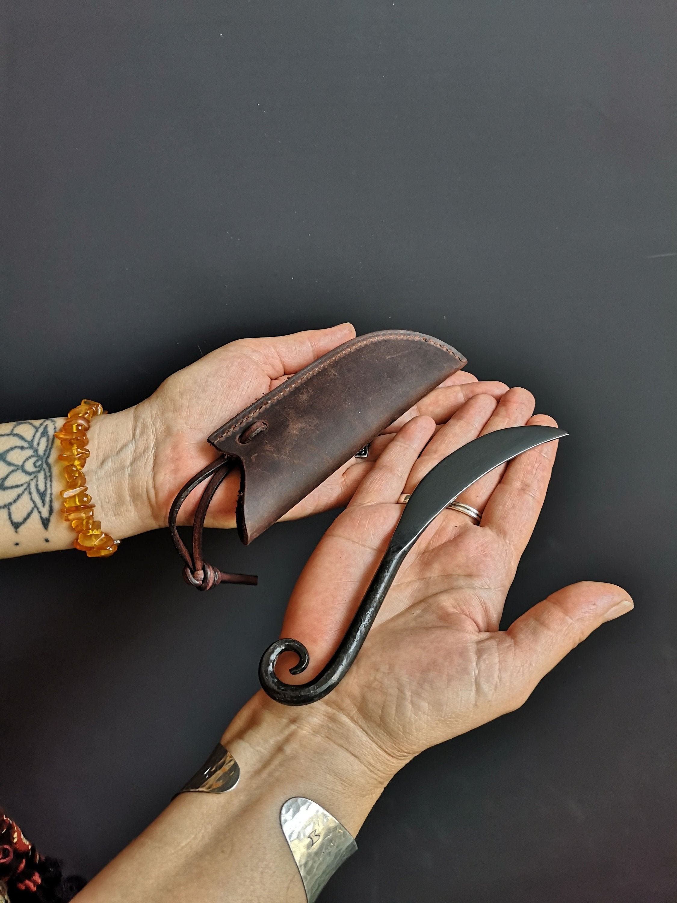 Druid Ritual Knife Crescent Moon With Leather Sheath Hand - Etsy Ireland