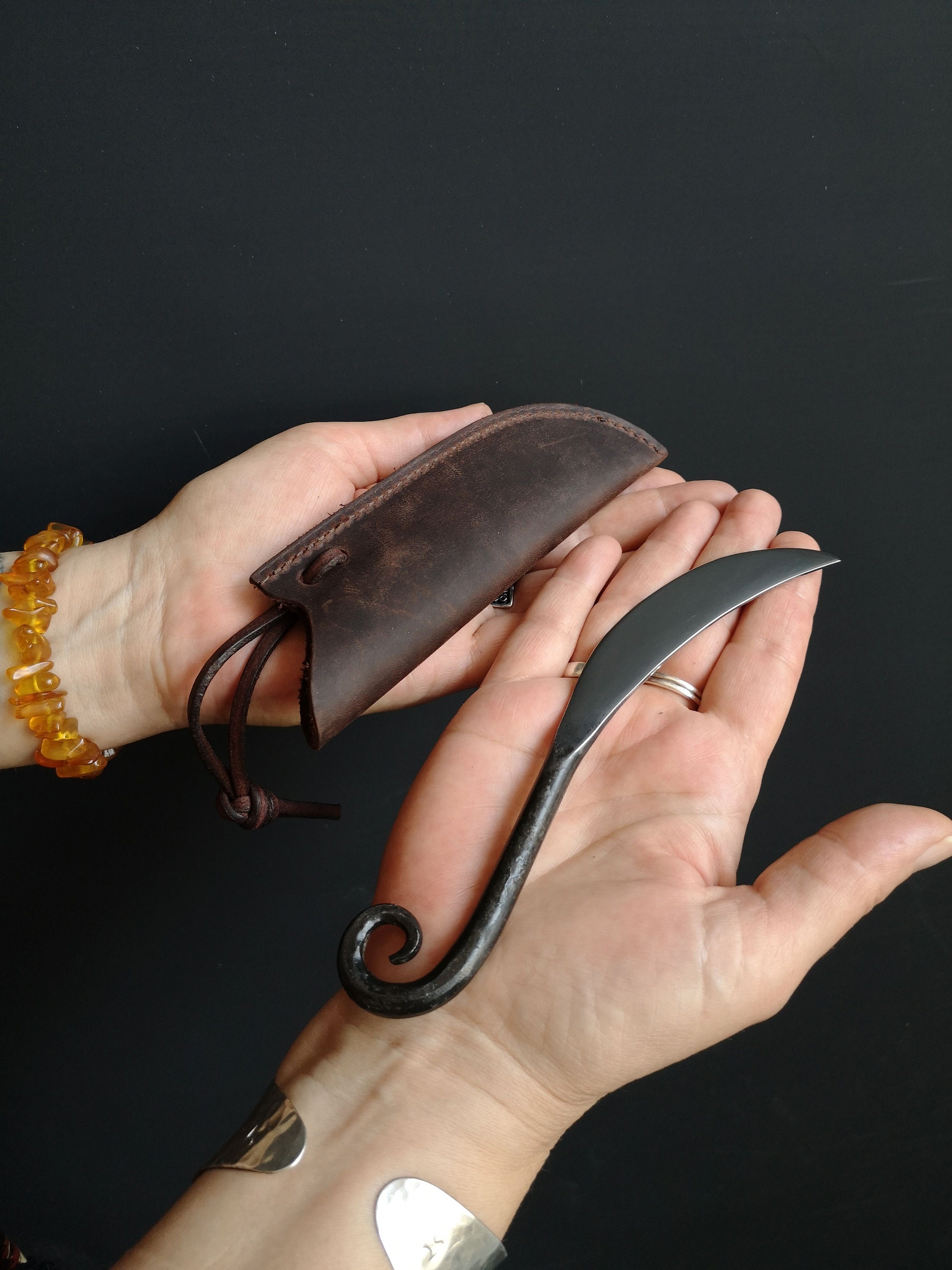 Druid Ritual Knife Crescent Moon With Leather Sheath Hand - Etsy Ireland