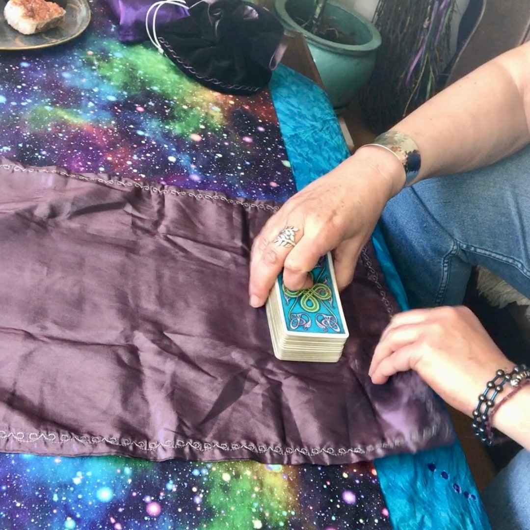 Satin Tarot Wrap and Reading Cloth Oracle Cards Purple Green Carrying ...