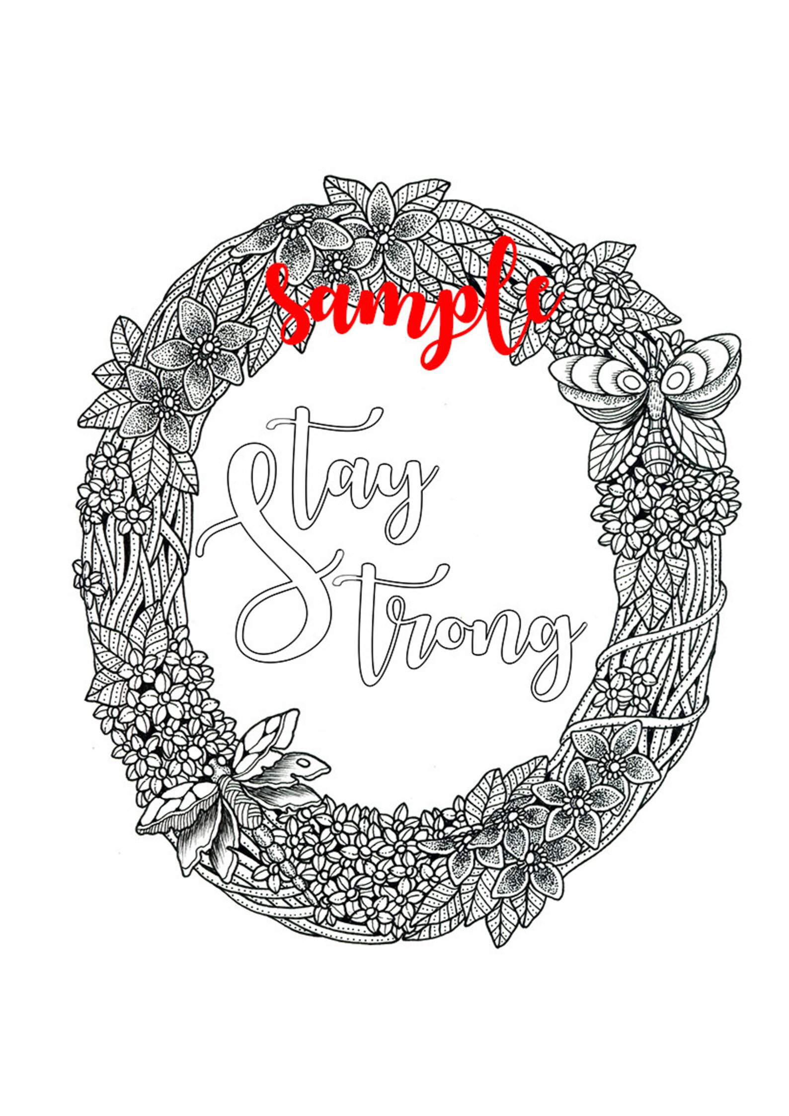PDF Version Instant Download Stay Strong Coloring Page Flowers Doodles ...