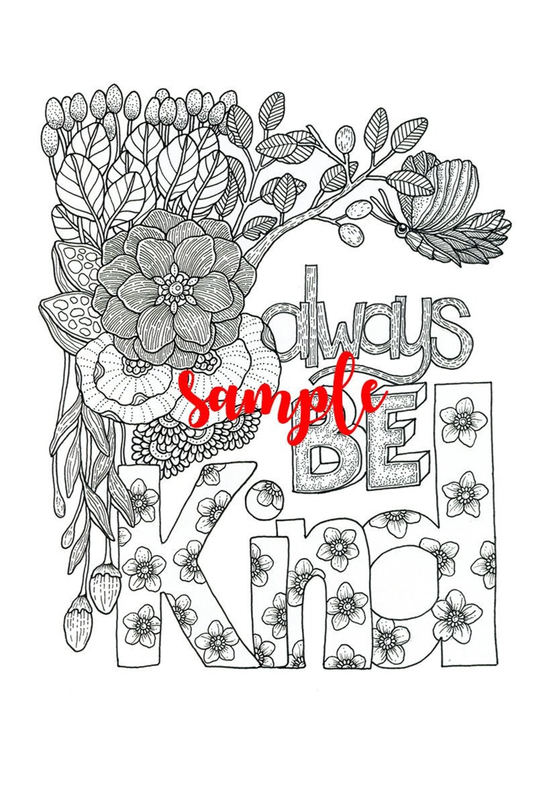 PDF Version Instant Download Always Be Kind Coloring Page | Flowers ...