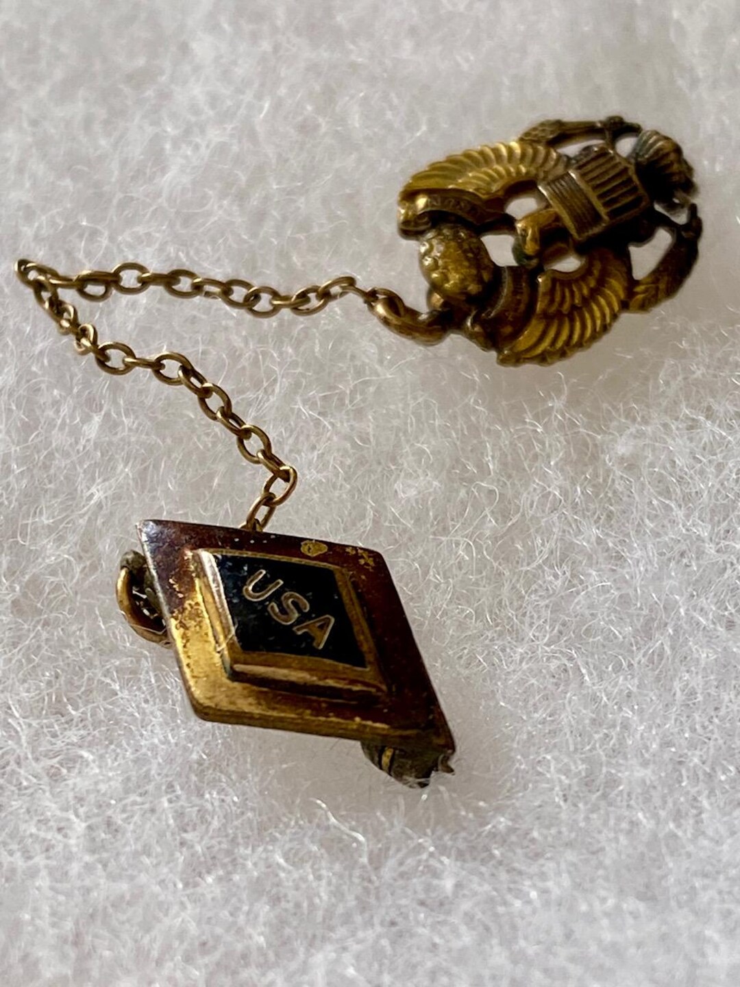 Military Sweet Hart Pin Back Enamel With Goldfilled USA Inlaid, Chain ...