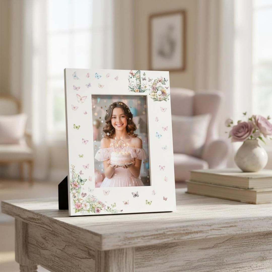 16th Birthday Photo Picture Frame Gift for Her With Butterflies and ...
