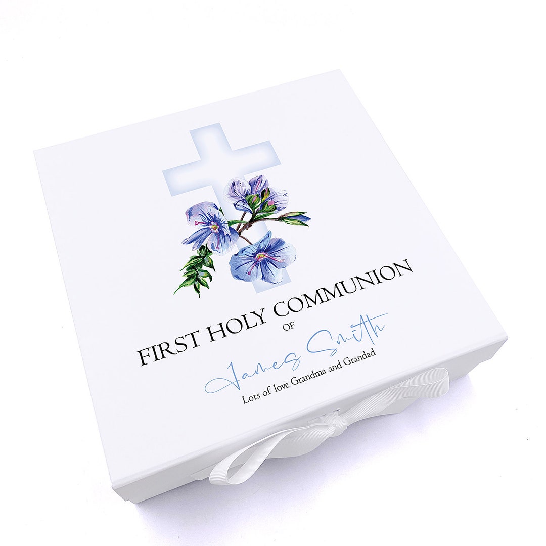 Personalised First Holy Communion Blue Cross Keepsake Memory Box Gift ...
