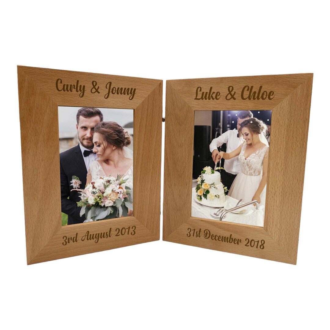 Personalised Solid Oak Wood Double Photo Frame With Any - Etsy UK