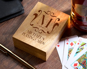 Personalised Luxury Playing Card Box-mens Personalised Gift Wooden Card ...