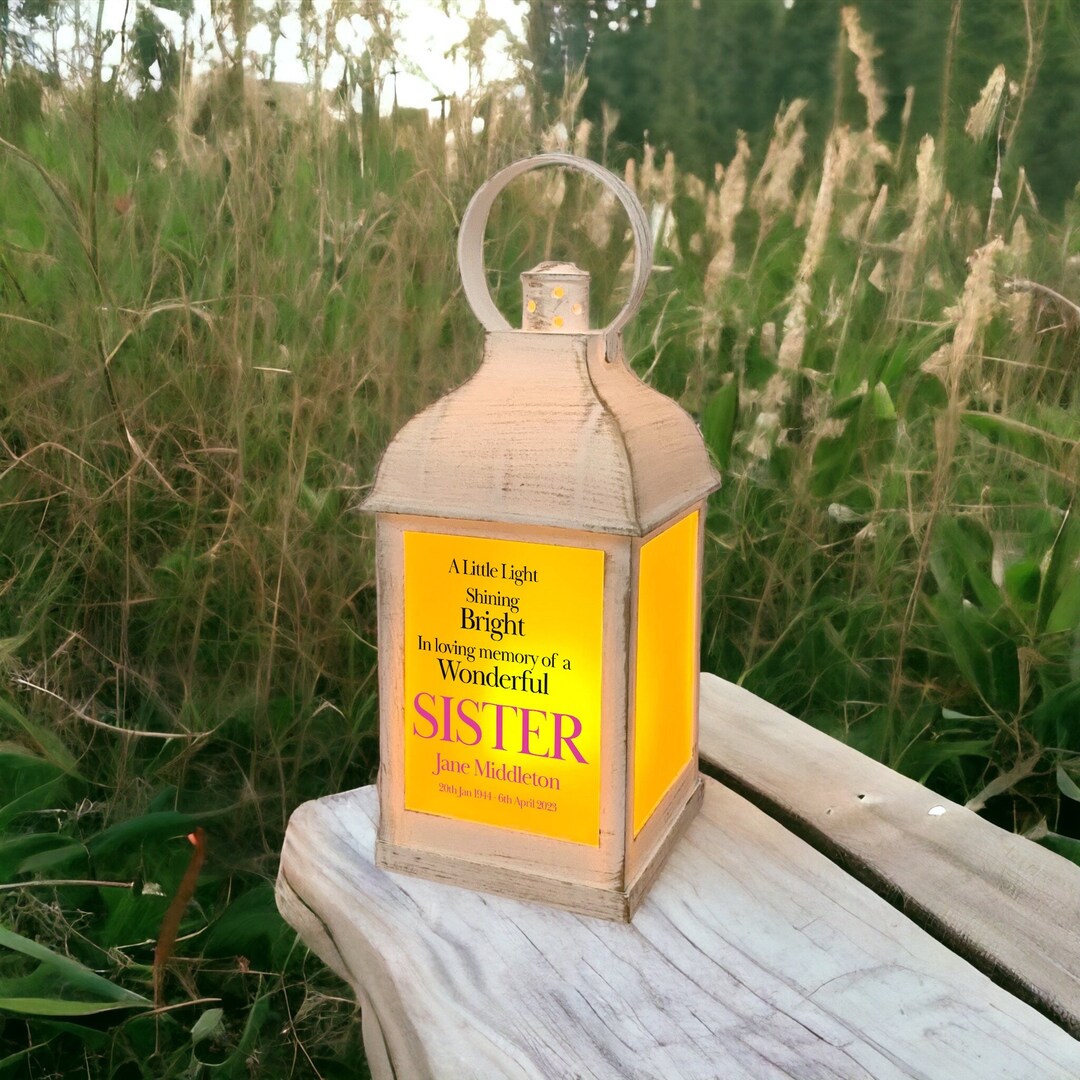 Personalised Sister in Loving Memory Graveside Lantern Gift With Flame ...