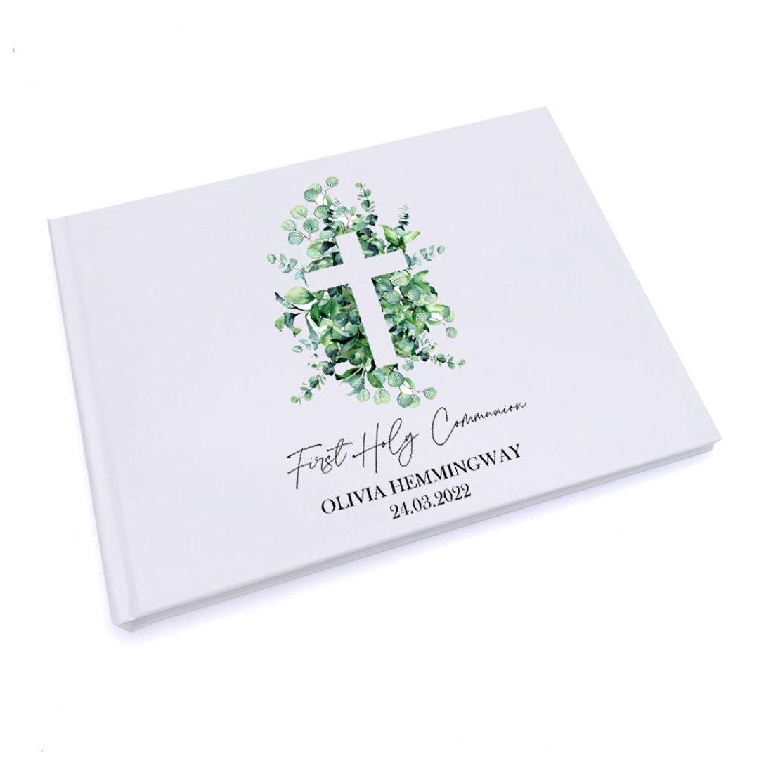 Personalised First Holy Communion Guest Book Eucalyptus and Cross - Etsy