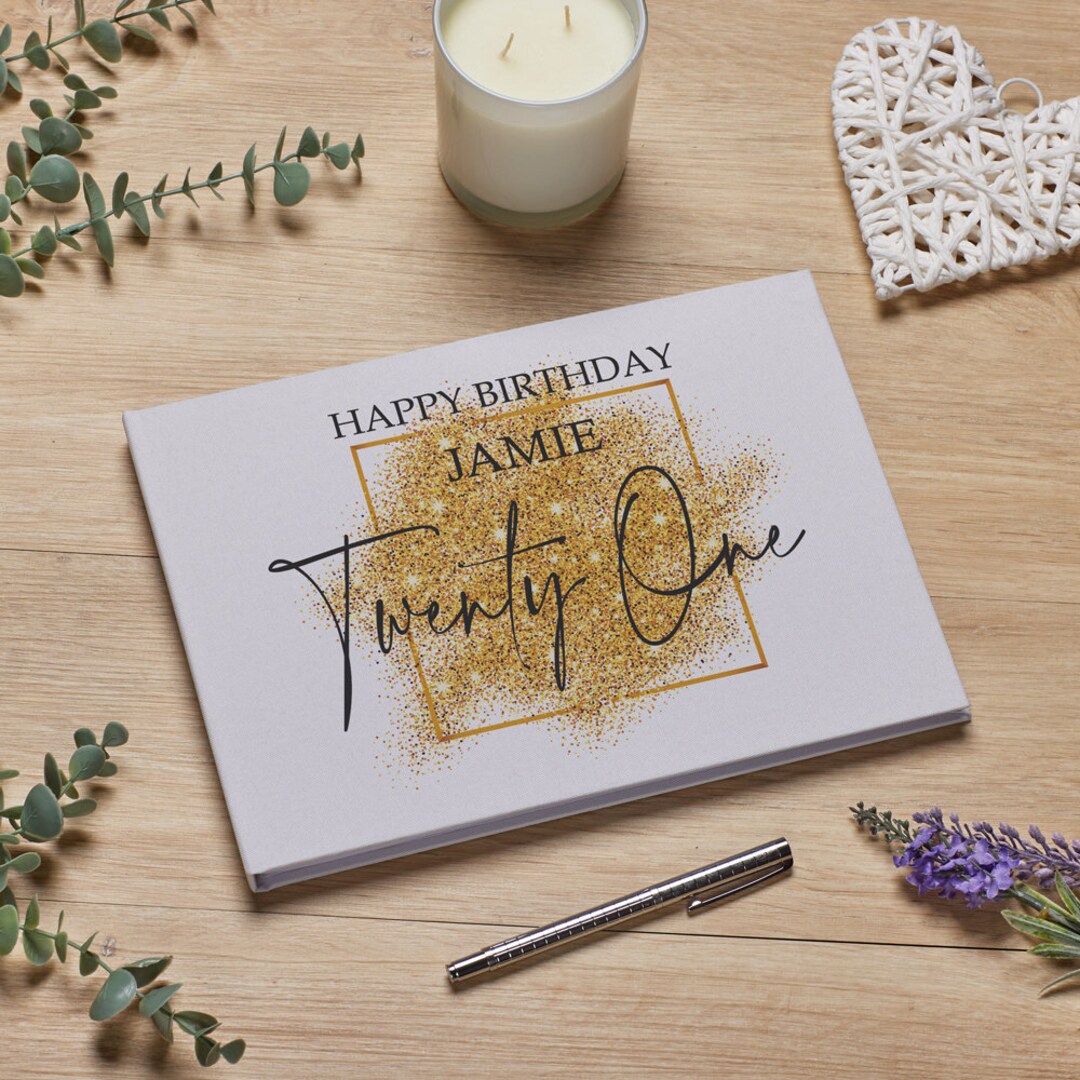 Personalised A4 Linen 21st Birthday Guest Book Printed With Gold ...
