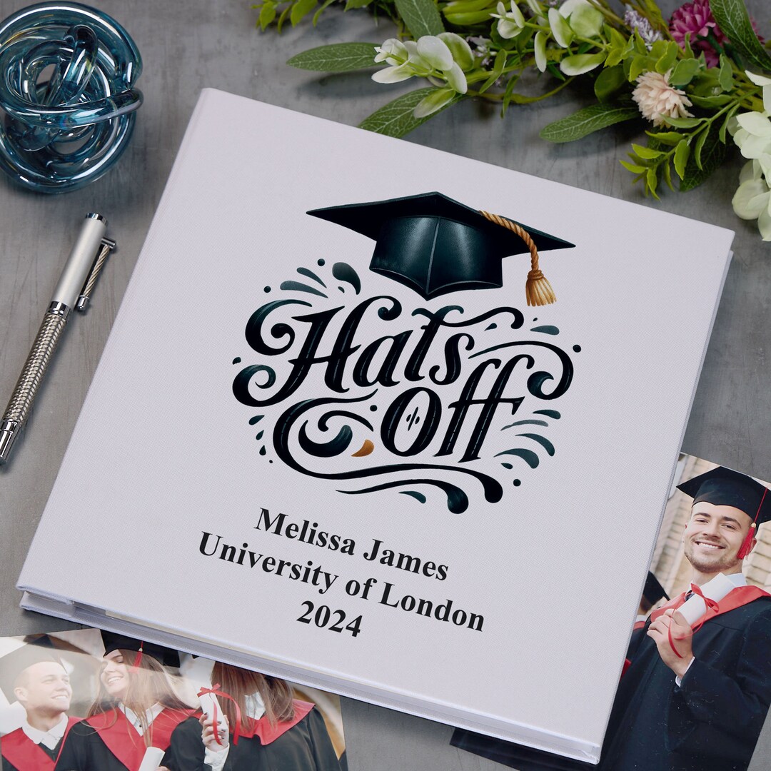Personalised Graduation Photo Album With Linen Cover Hats Off - Etsy