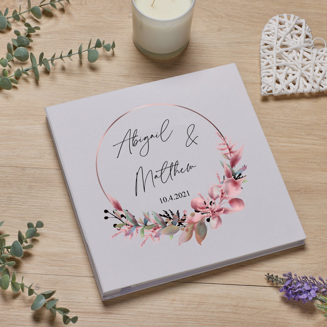 Personalised Large Linen Wedding Photo Album With Floral Wreath - Etsy