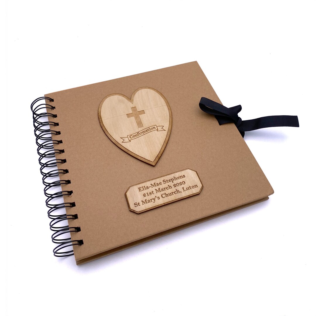 Personalised Brown Confirmation Guest Book With Wooden Engraving - Etsy UK