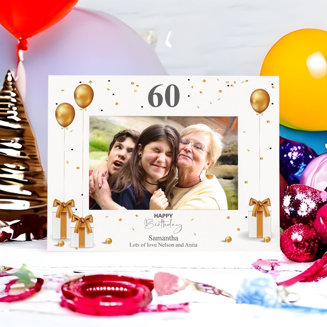 Personalised 60th Birthday Photo Frame With Gold Balloons - Etsy