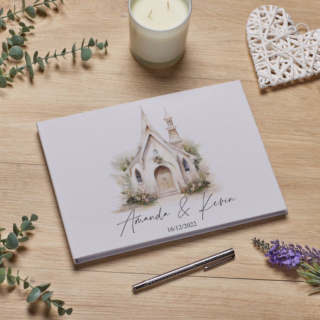 Large Personalised Wedding Guest Book Linen Cover Chapel Design - Etsy