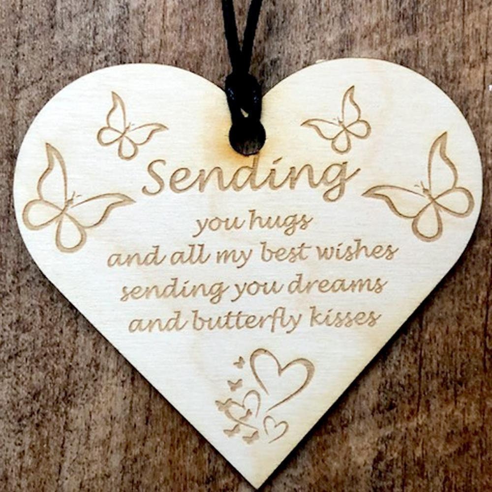 Sending You Hugs Kisses and Wishes Wooden Heart Plaque Gift - Etsy UK