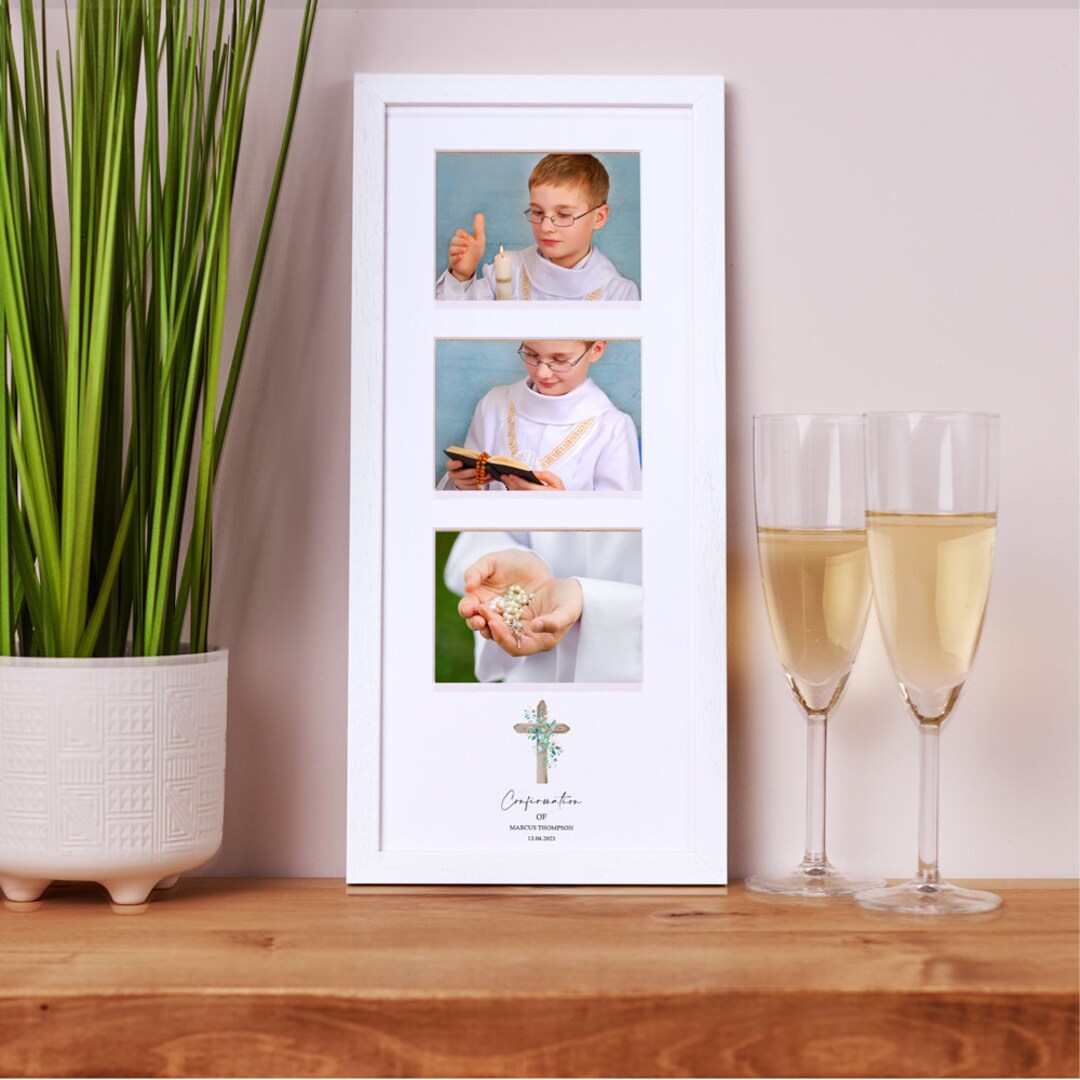 Personalised Confirmation Triple Photo Frame With Natural Cross - Etsy