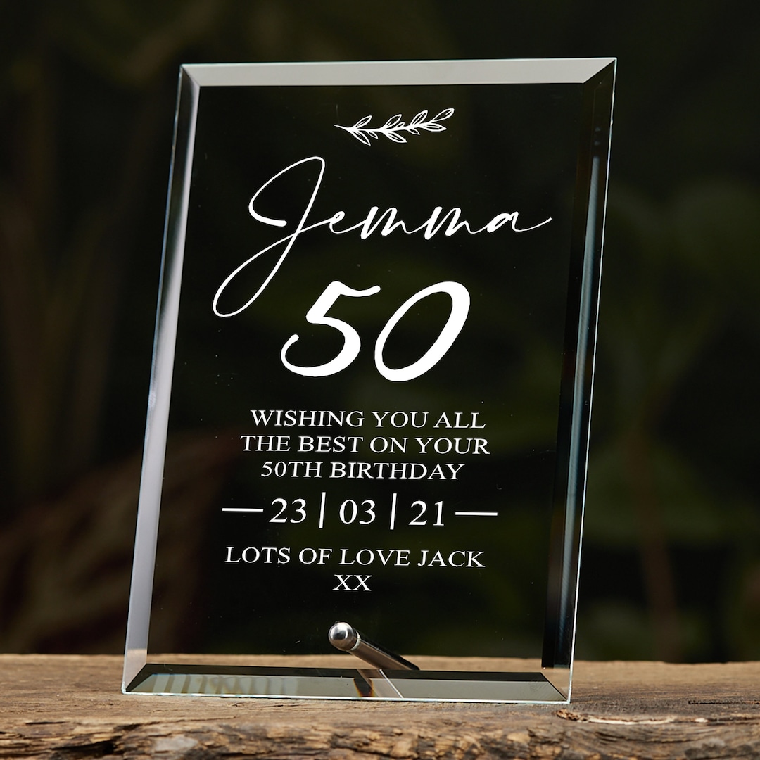 50th Birthday Personalised Glass Plaque Gift With Sentiment - Etsy UK