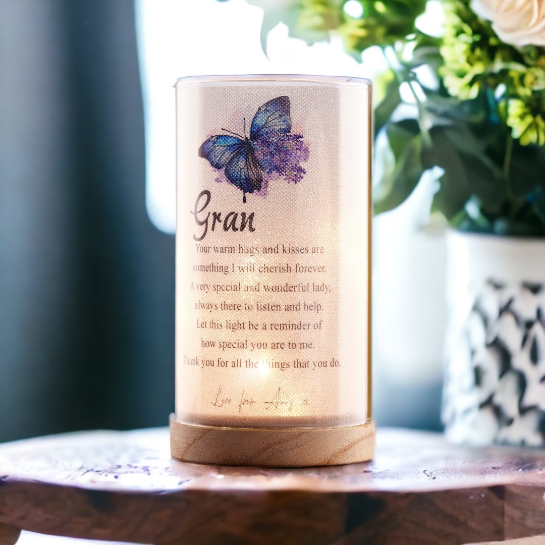 Personalised Gran Gift Beautiful Night Lamp With Wood Base and ...