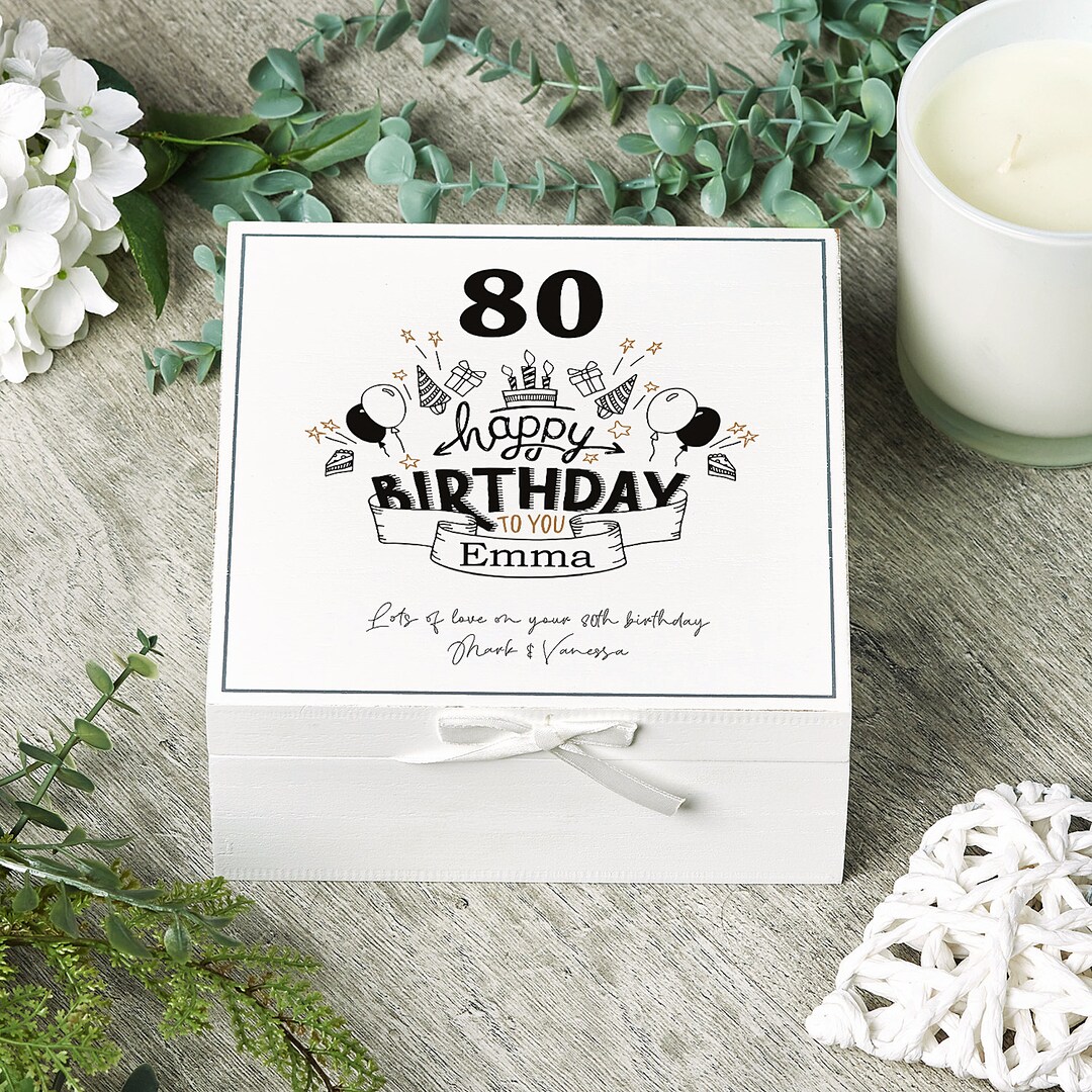 Personalised 80th Birthday Vintage Wooden Box Keepsake Gift Elements - Etsy