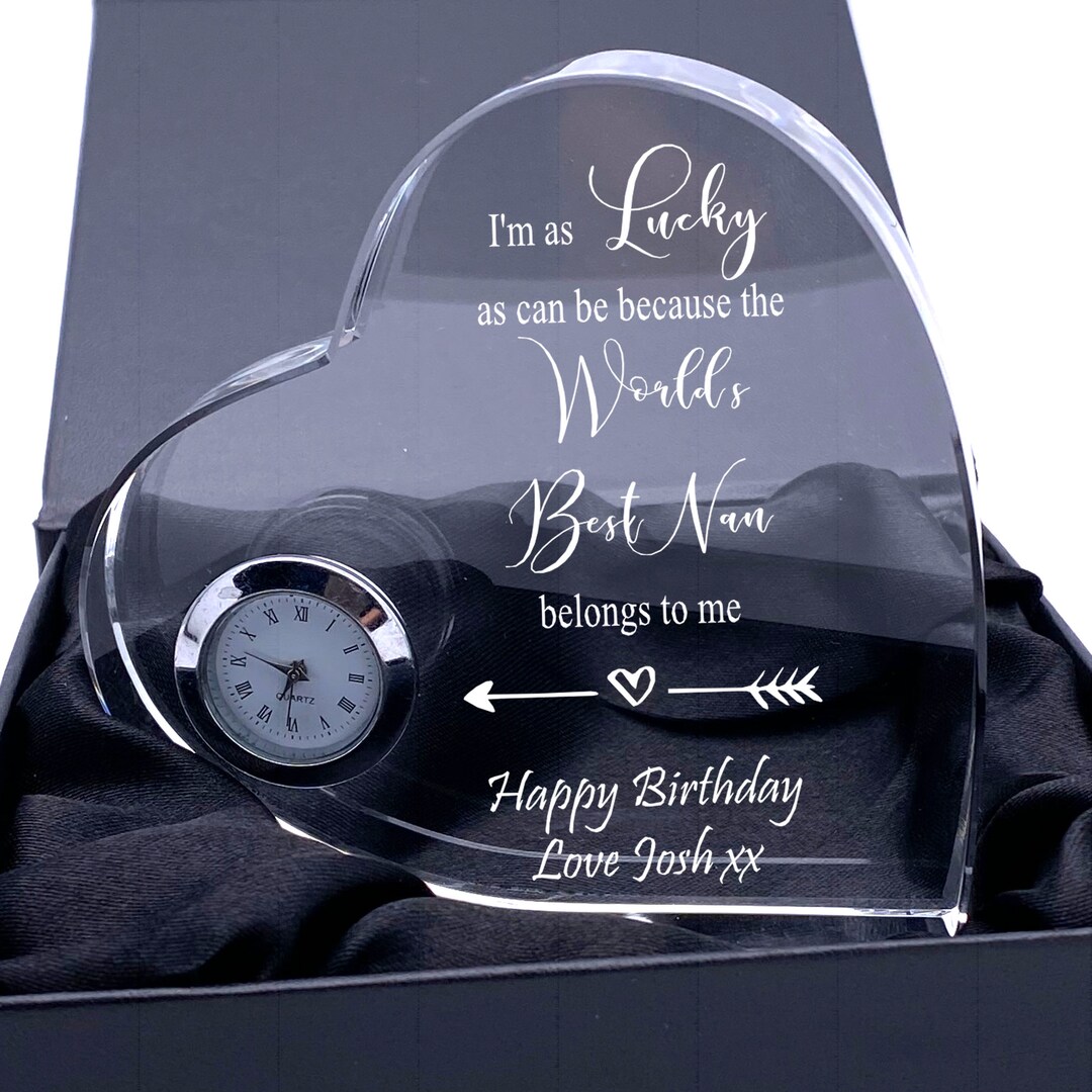 Gift for Nan Engraved Heart Crystal Glass Clock - Etsy
