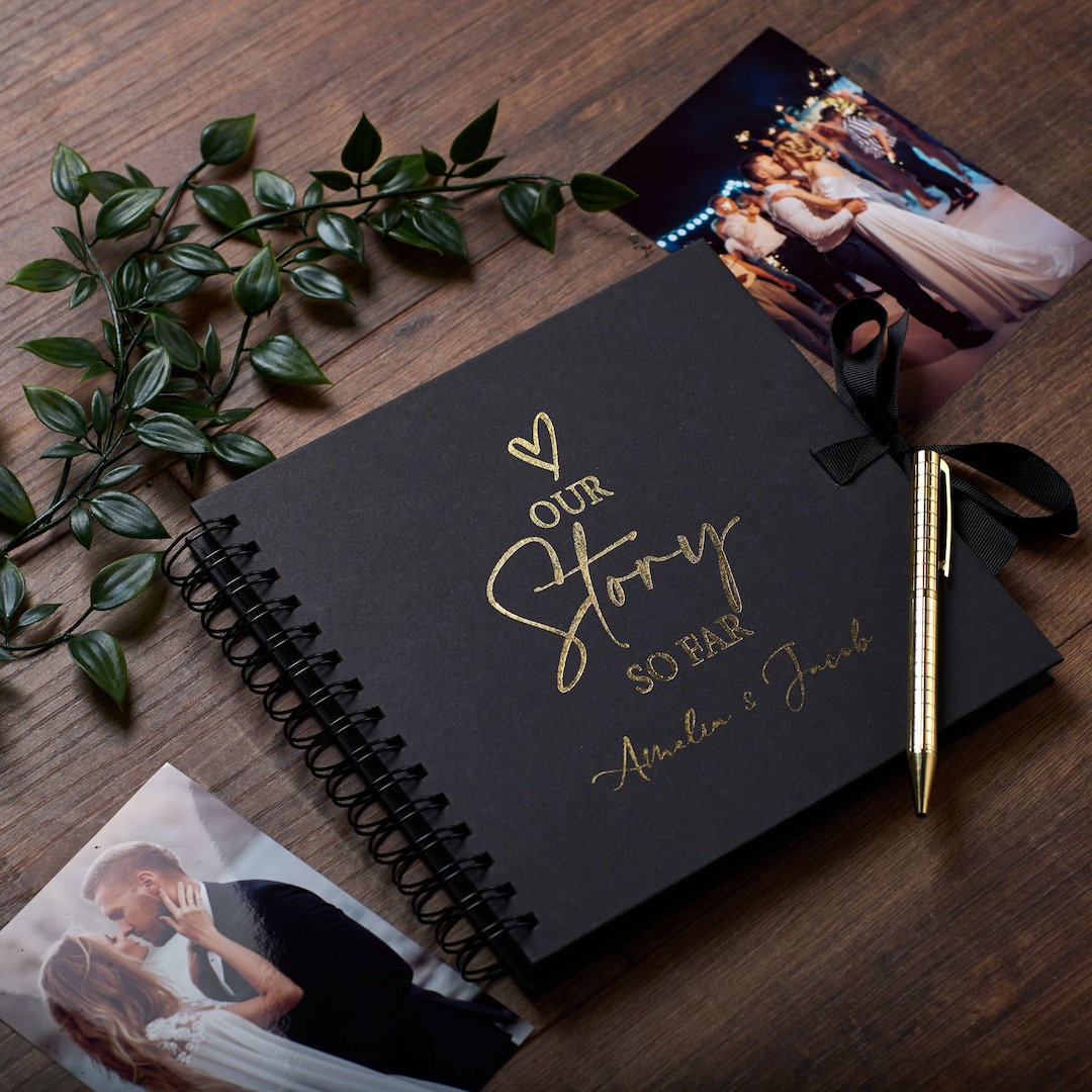 Personalised Our Story so Far Love Themed Black Scrapbook Photo Album ...