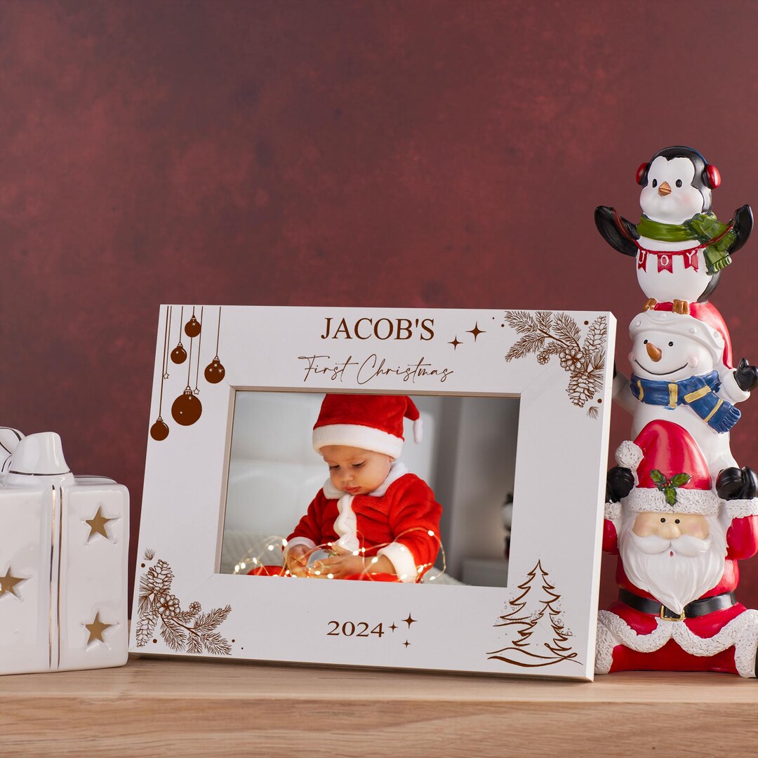 Personalised Baby's First Christmas Photo Frame in Brown or White - Etsy