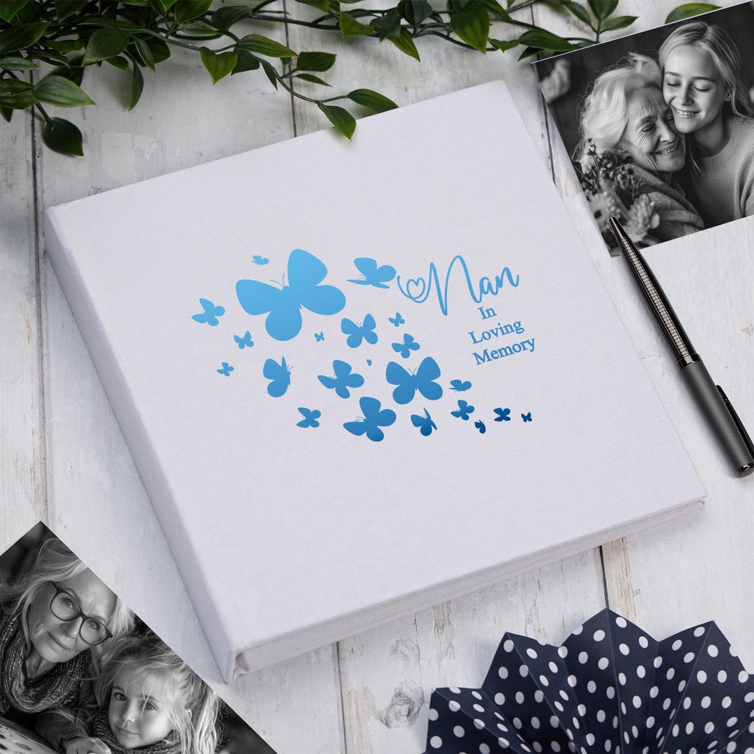 Large Book Bound Nan in Loving Memory Butterfly Design Memorial ...