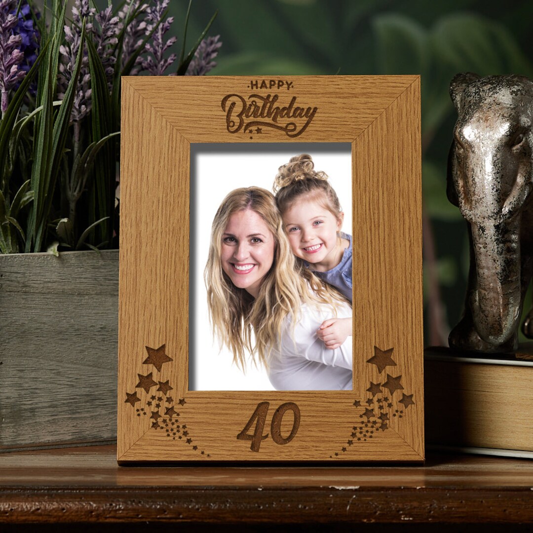 Happy 40th Birthday Portrait Photo Frame Star Design Gift - Etsy