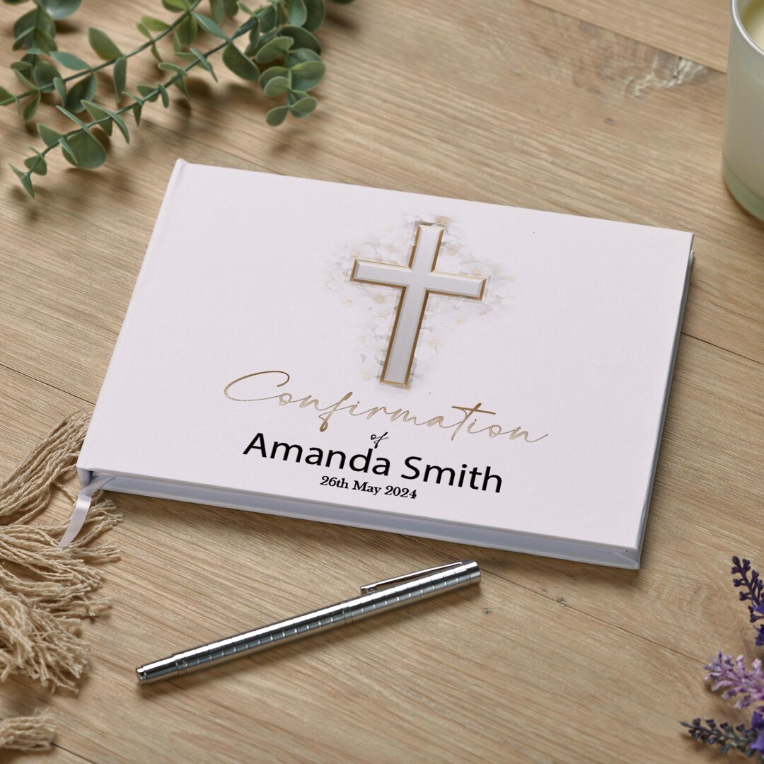 Personalised Confirmation Guest Book With Silver Cross - Etsy