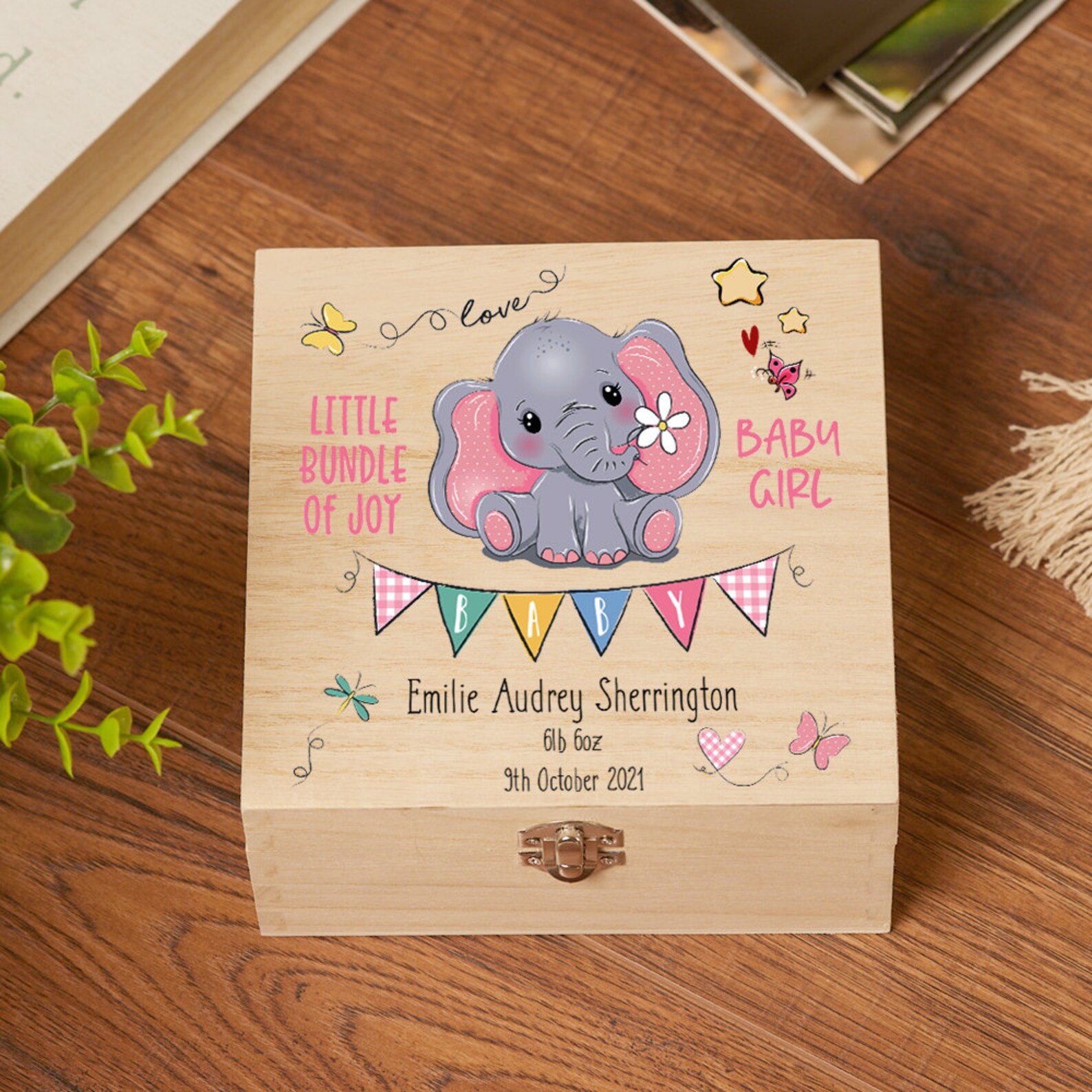 Personalised Wooden Baby Girl Keepsake Memory Box With Cute - Etsy