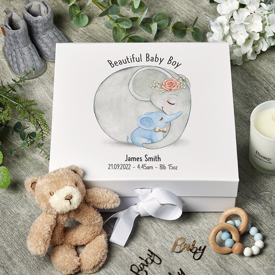 Personalised Beautiful Baby Boy Memory Keepsake Box With Elephants - Etsy