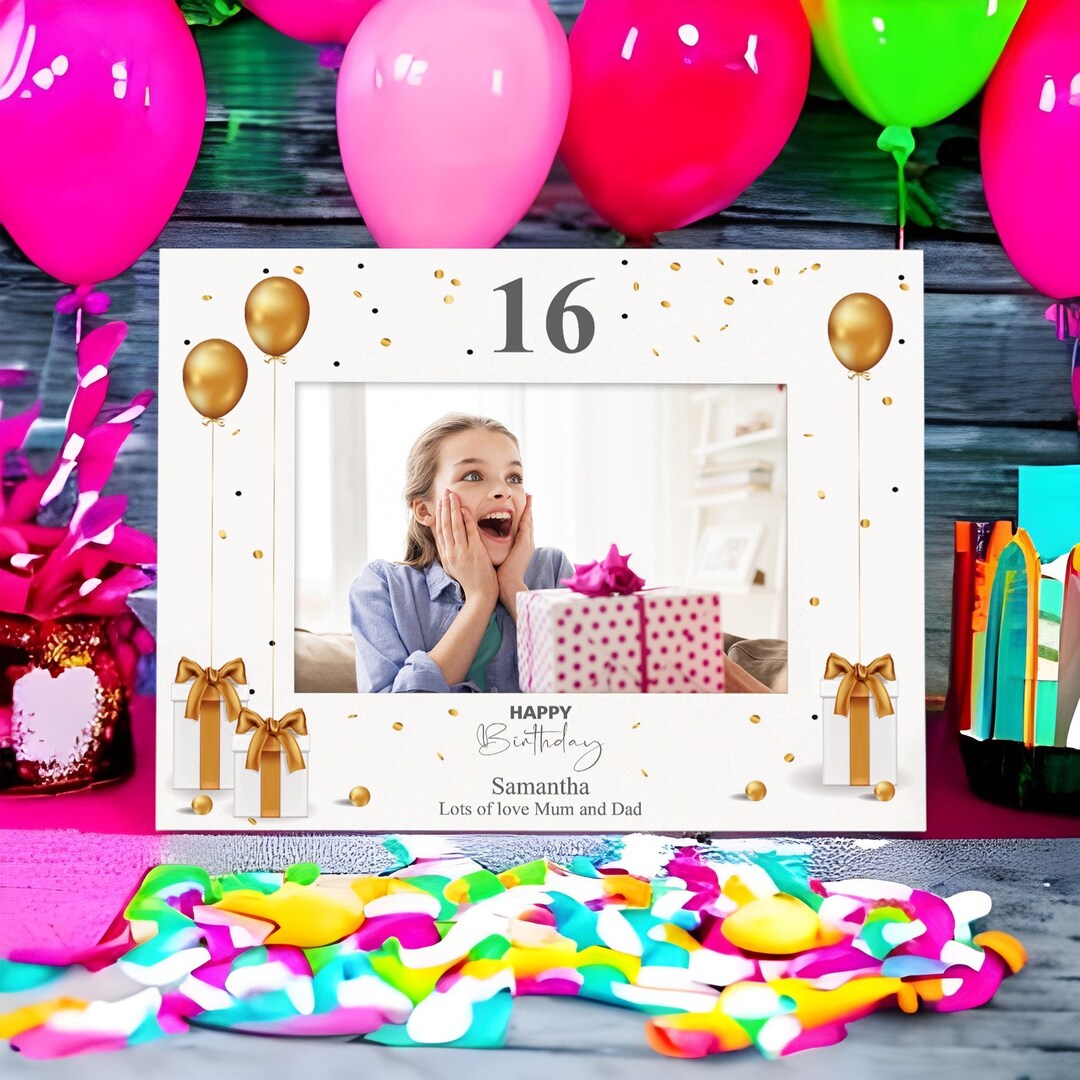 Personalised 16th Birthday Photo Frame With Gold Balloons - Etsy