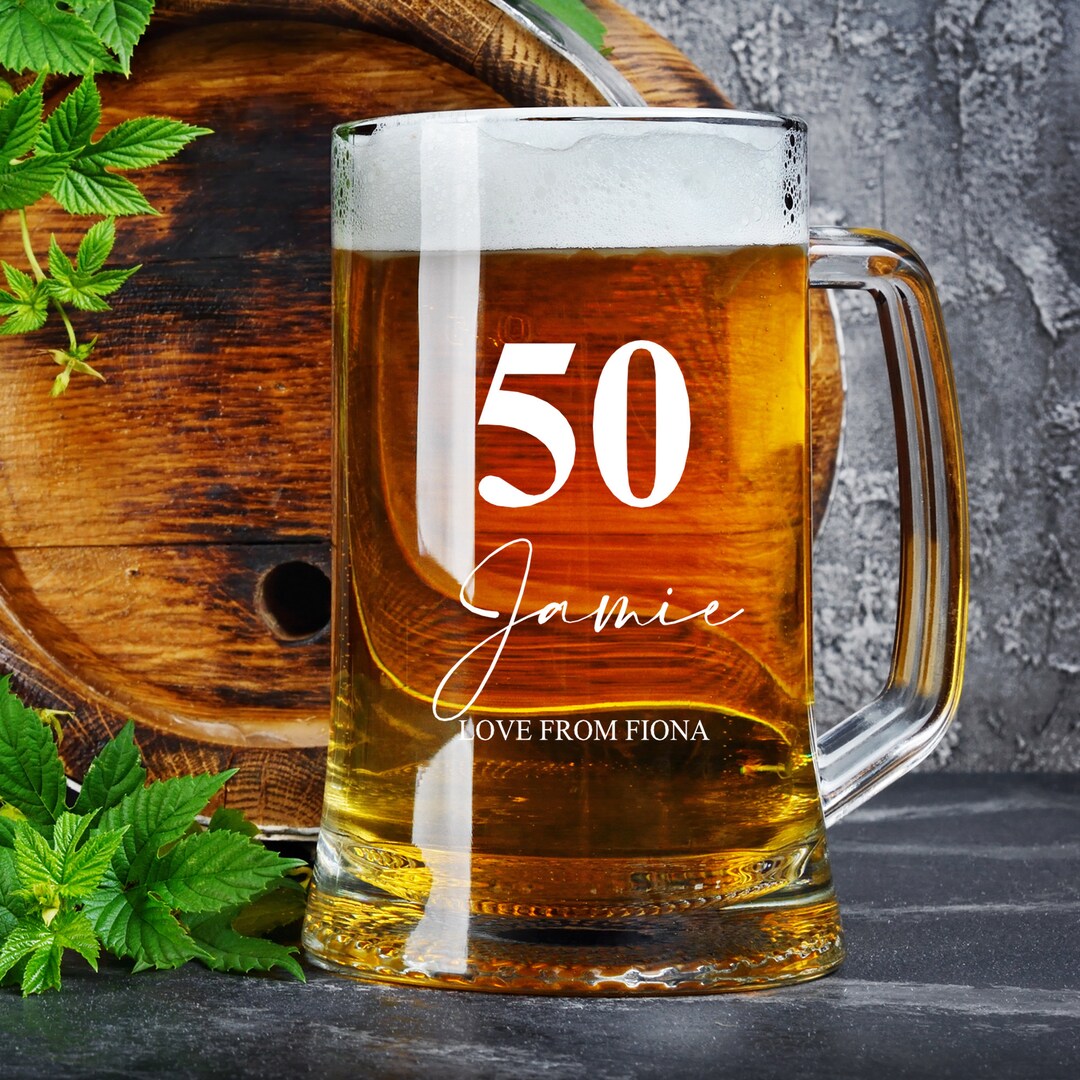 Personalised 50th Birthday Beer Glass Tankard Gift Boxed With Sentiment ...