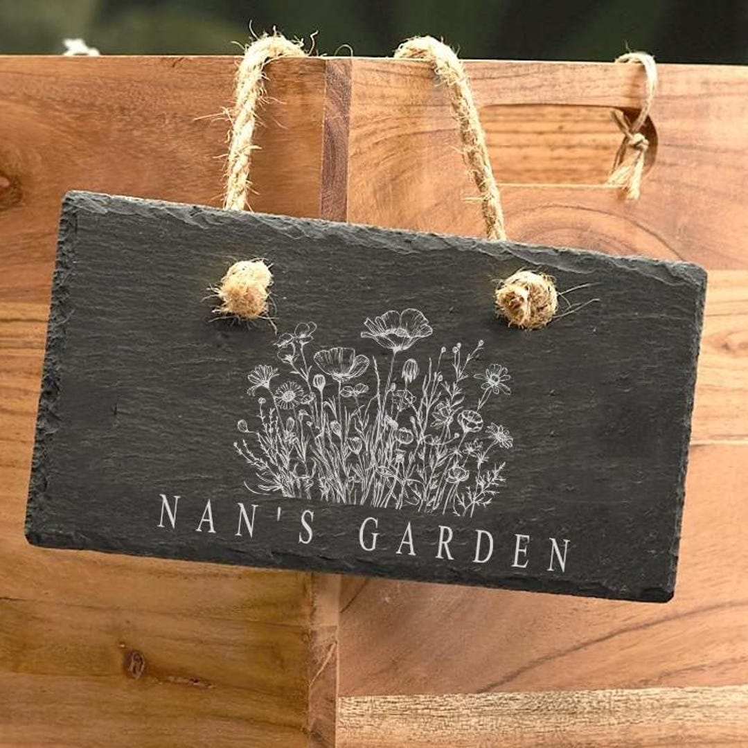 Personalised Laser Engraved, Flower Style Slate Sign Garden Sign, House ...