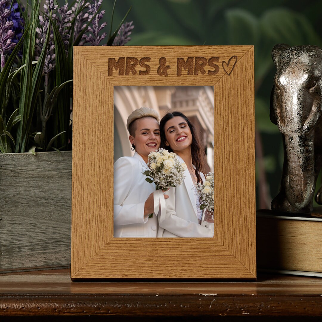 Oak Mrs and Mrs Picture Photo Frame Heart Gift Portrait - Etsy