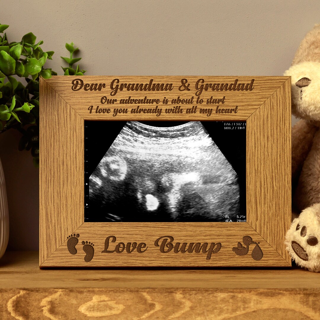 New Baby Pregnancy Scan Photo Frame Grandma and Grandad Wooden Photo ...