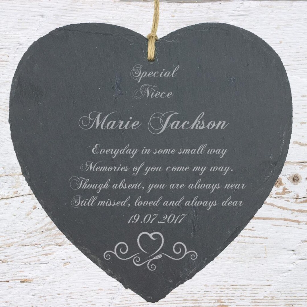 Personalised Niece Memorial Remembrance Slate Plaque Heart Symbol - Etsy