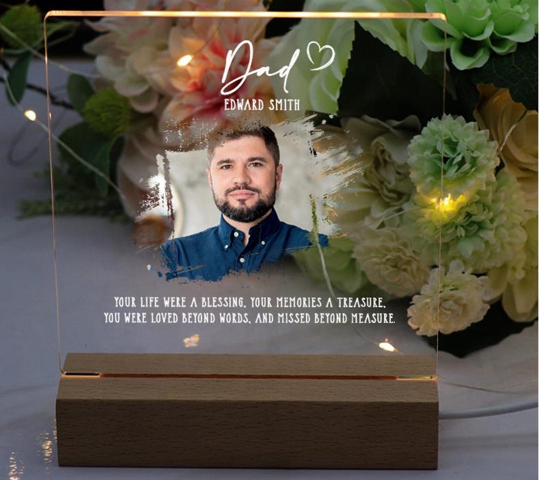 Personalised Dad Photo Memorial Lamp Night Light Condolence Sympathy ...