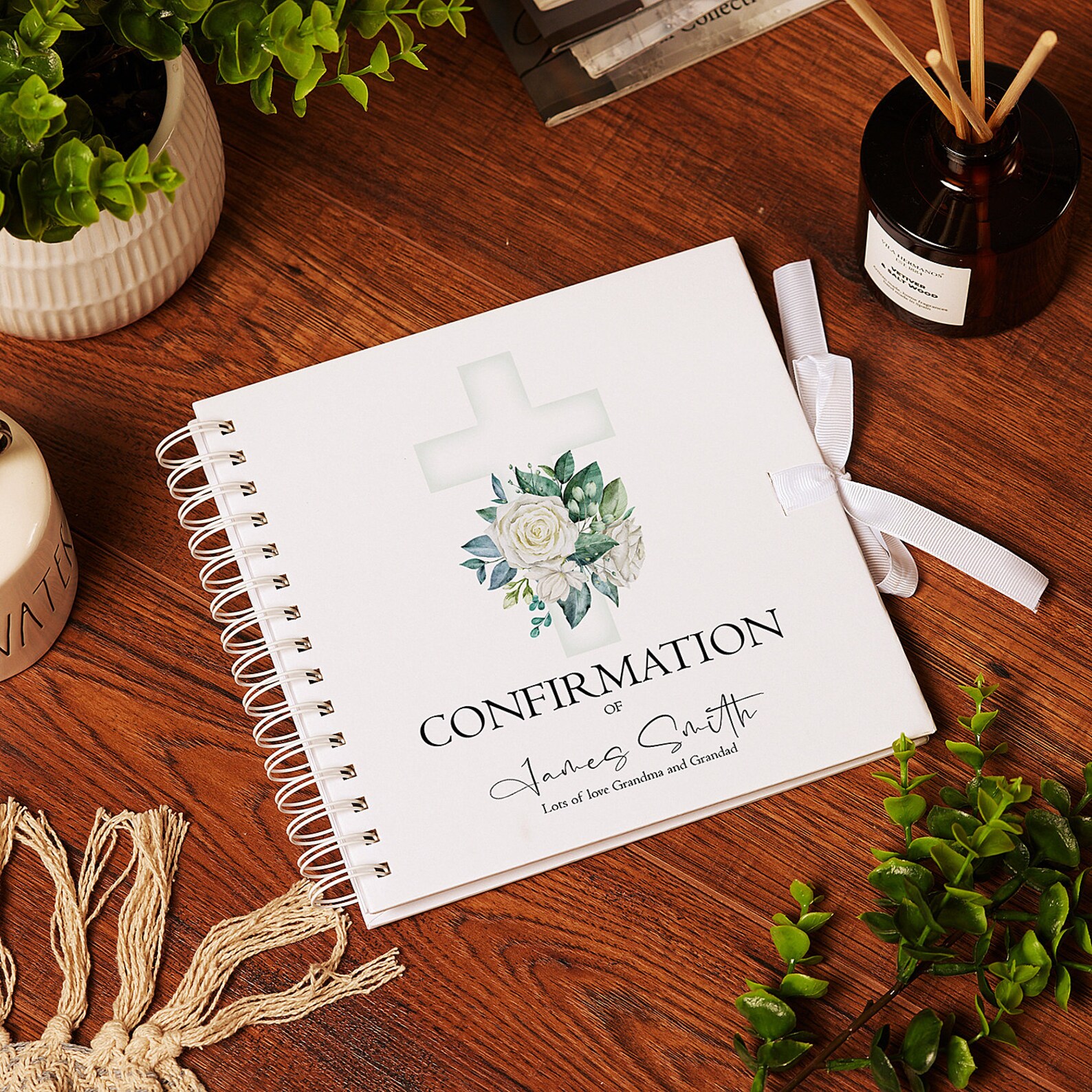 Personalised Confirmation Green Cross Guestbook Scrapbook Photo Album ...