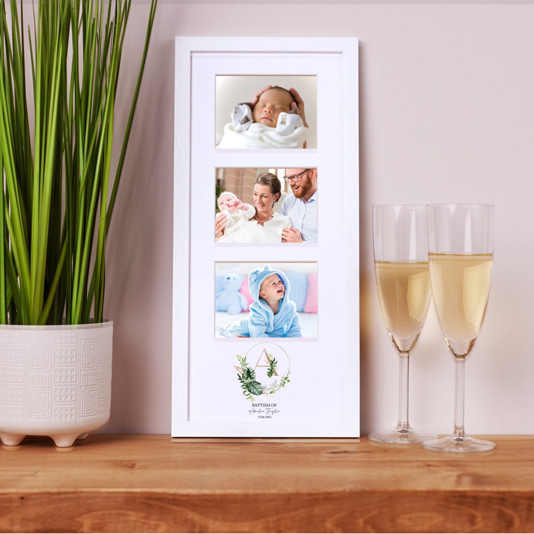 Personalised Baptism Triple Photo Frame With Natural Leaves - Etsy