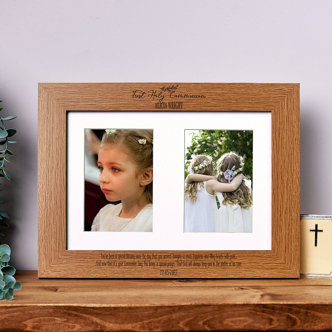 First Holy Communion Photo Frame Portrait Double 6x4 Inch Brown ...