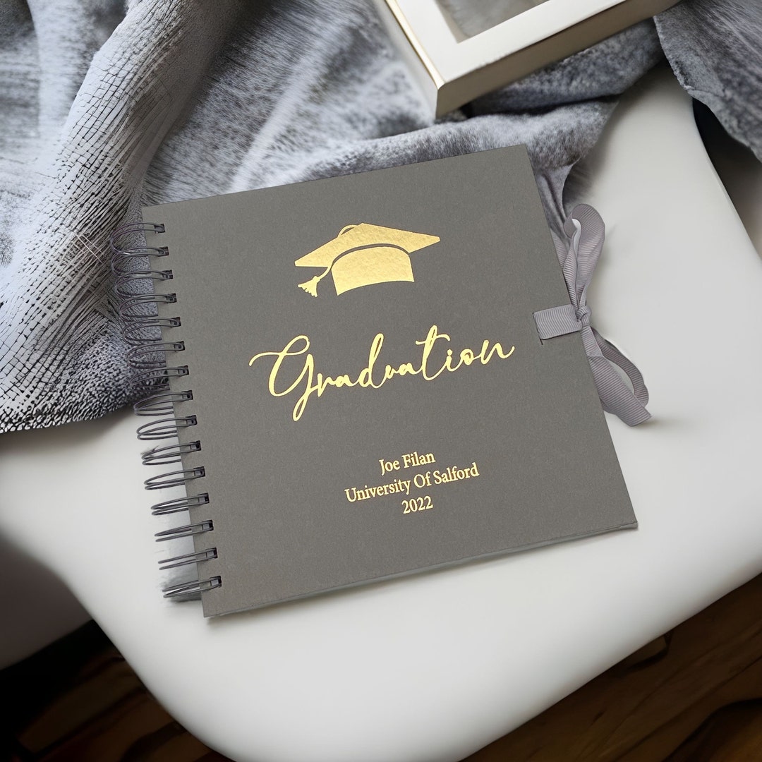 Personalised Grey Graduation Scrapbook or Photo Album With Gold Print ...