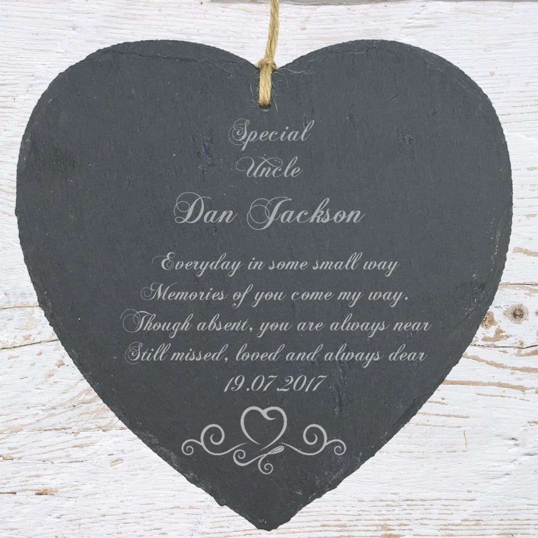 Personalised Uncle Memorial Remembrance Slate Plaque Heart Symbol - Etsy