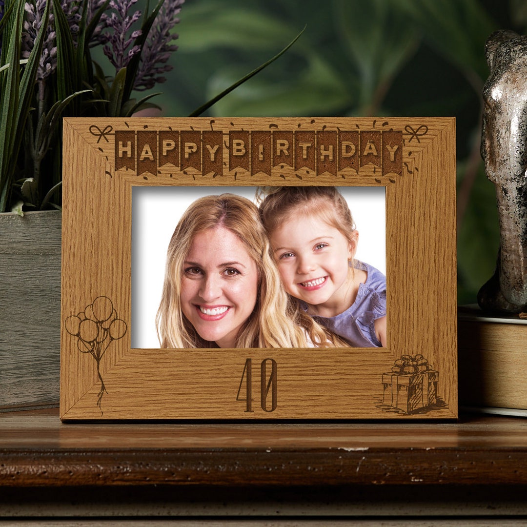Happy 40th Birthday Engraved Photo Frame Gift Stars and Balloons ...
