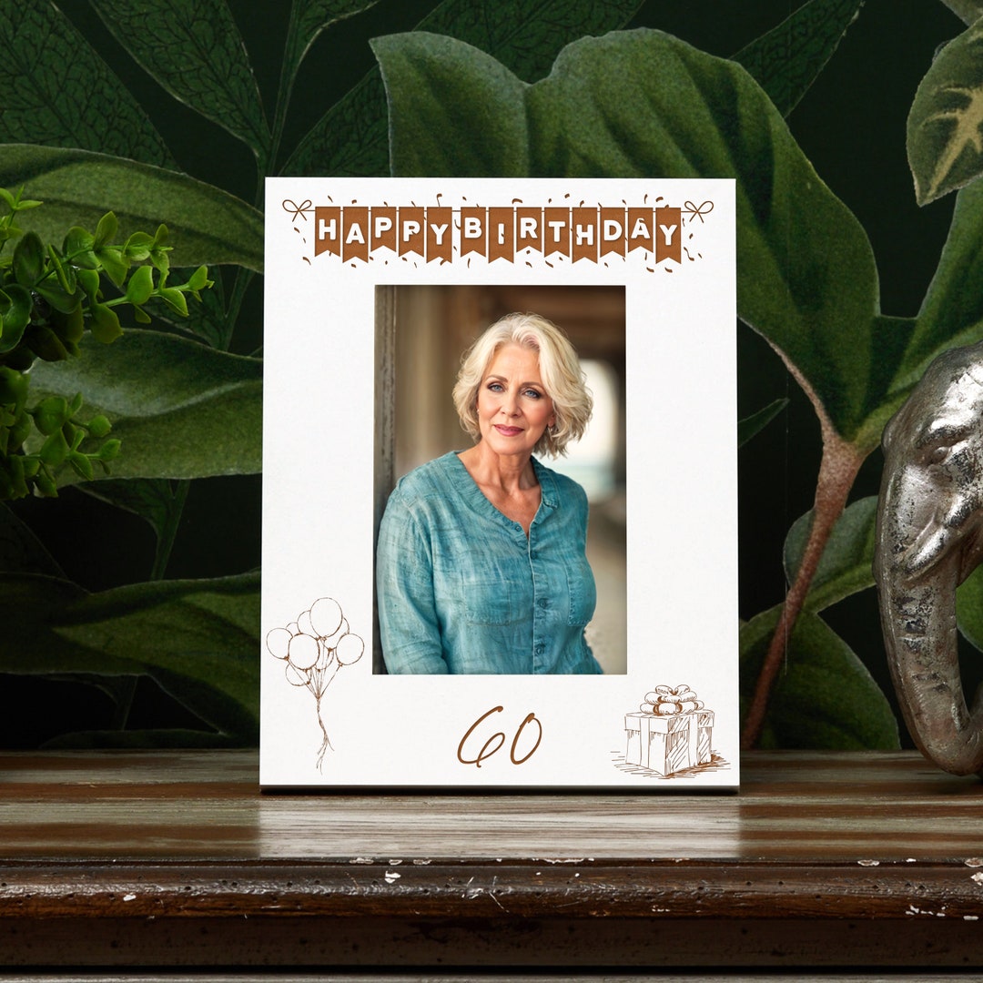 60th Birthday White Wooden Photo Frame Engraved Bunting Style Gift - Etsy