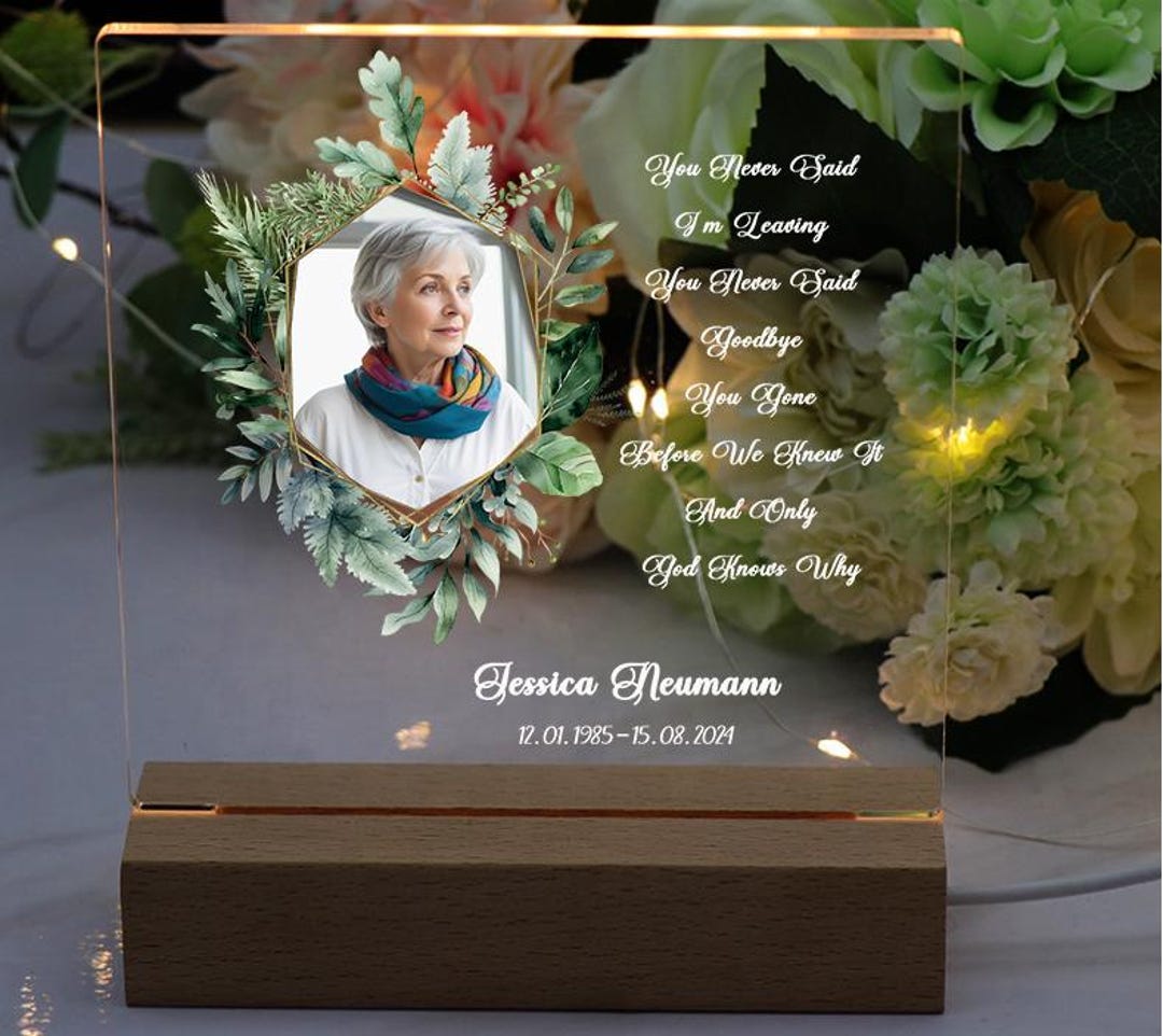 Personalised Floral Frame Photo Memorial Lamp Night Light Condolence ...