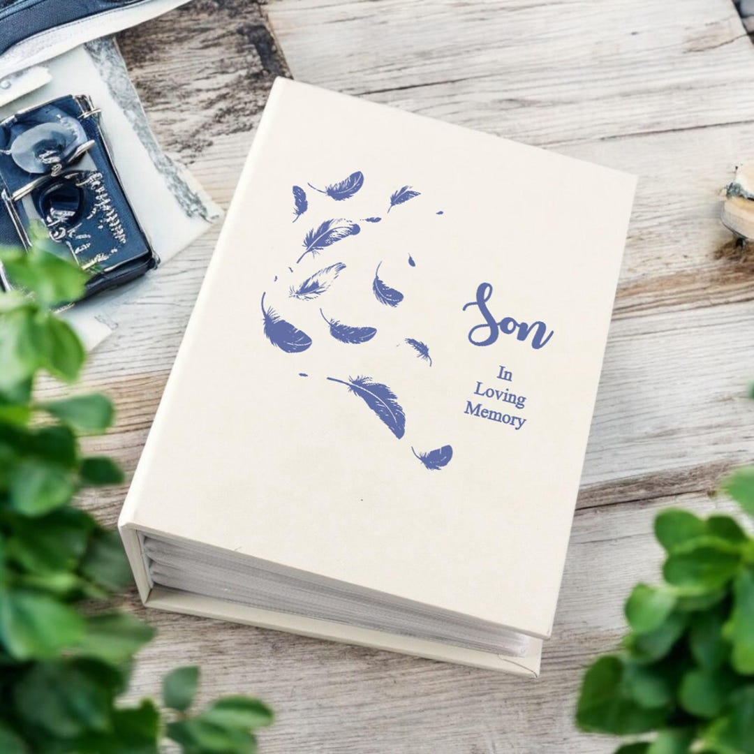 Son in Loving Memory Feather Memorial Remembrance Photo Album With ...