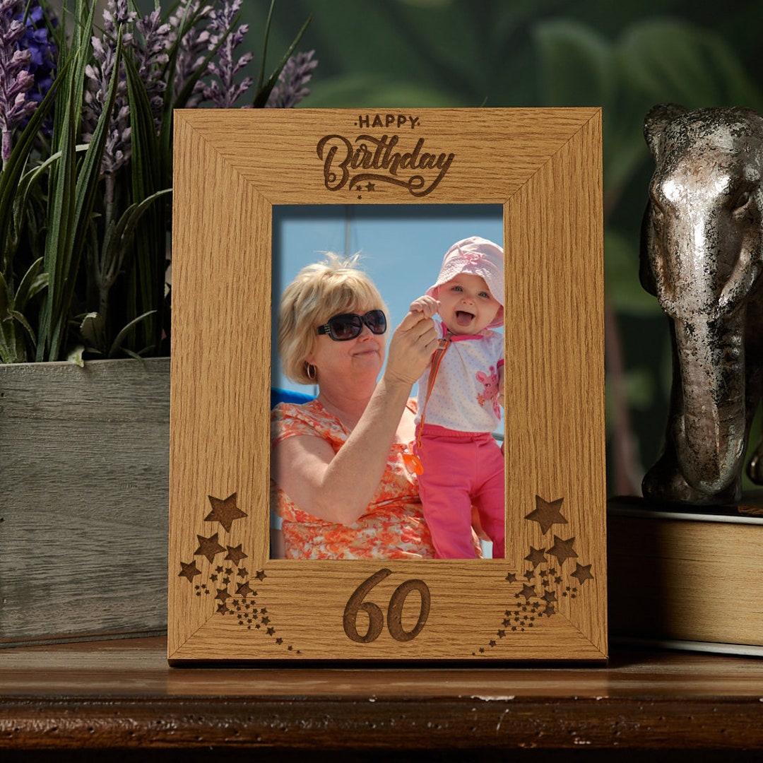 Happy 60th Birthday Portrait Photo Frame Star Design Gift - Etsy