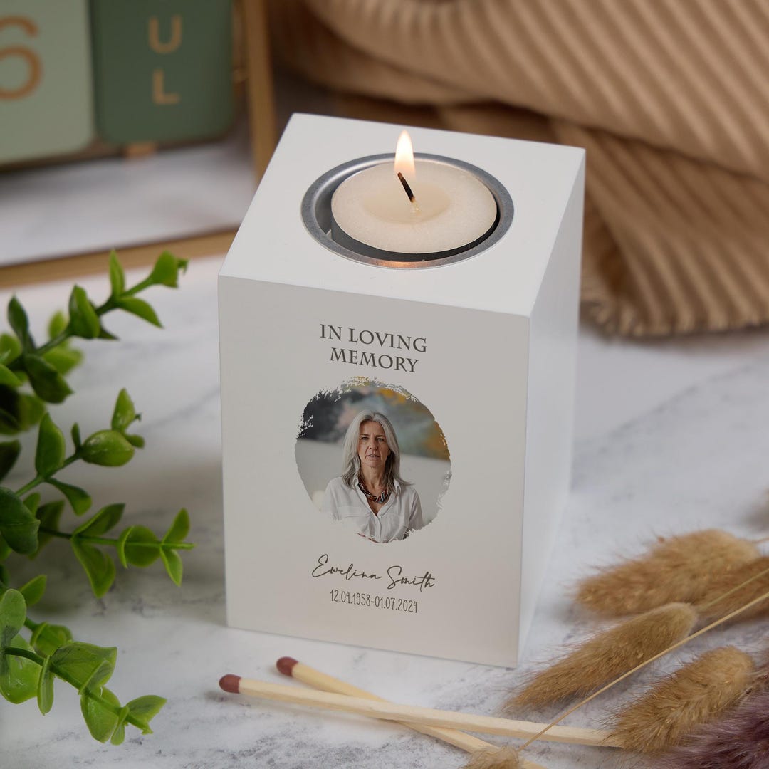 Memorial Wooden Tea Light Holder Bereavement Sympathy Gift With Photo ...